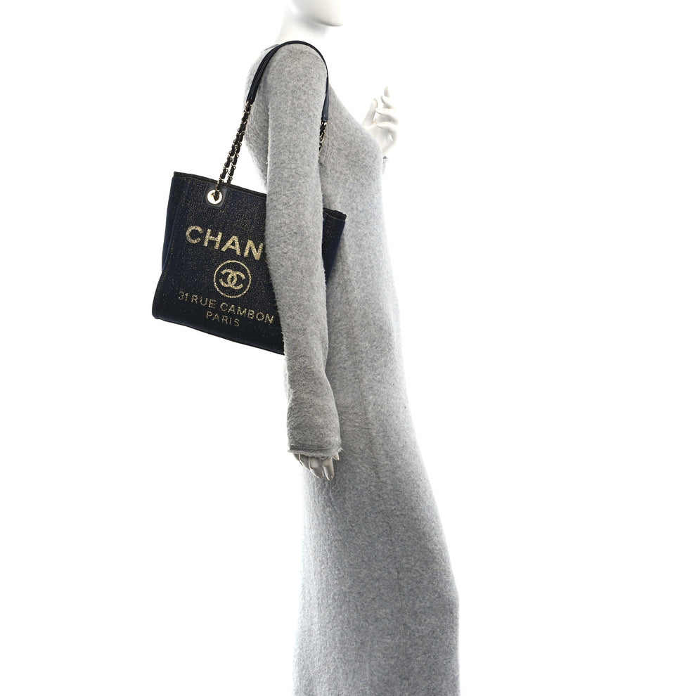 Chanel Lurex Canvas Mini Deauville Tote Navy Blue Gold 1887194 ...