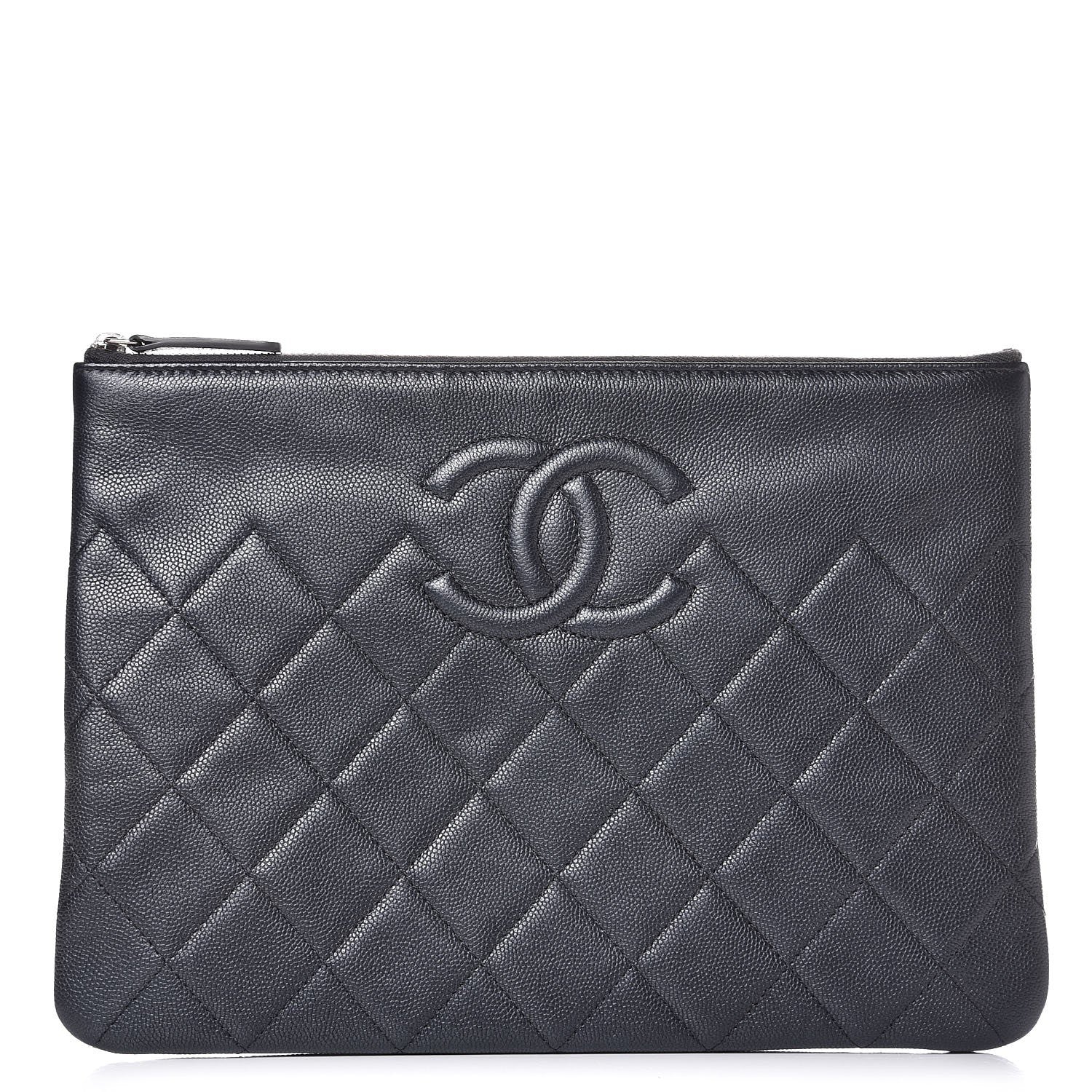 Chanel Metallic Caviar Quilted Medium Maxi CC Cosmetic Case Black ...
