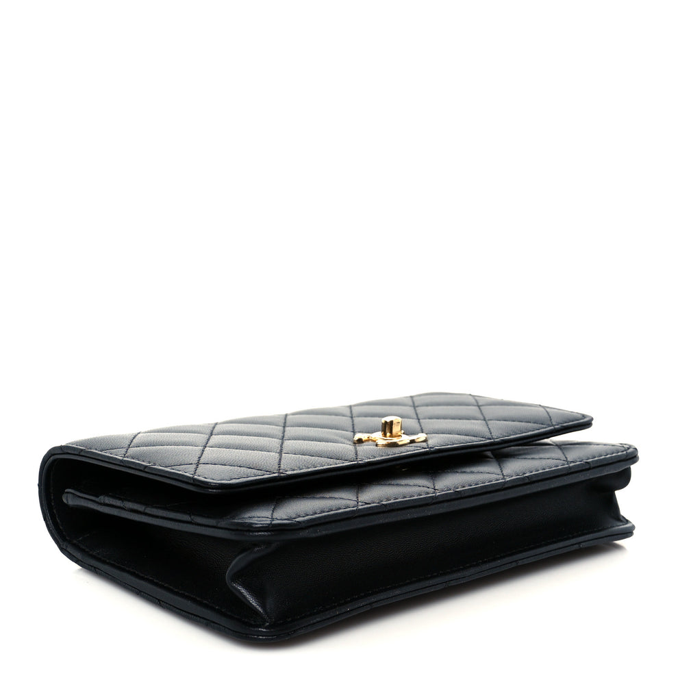 Chanel Lambskin Quilted Crystal Pearl Handle Wallet On Chain WOC Black ...