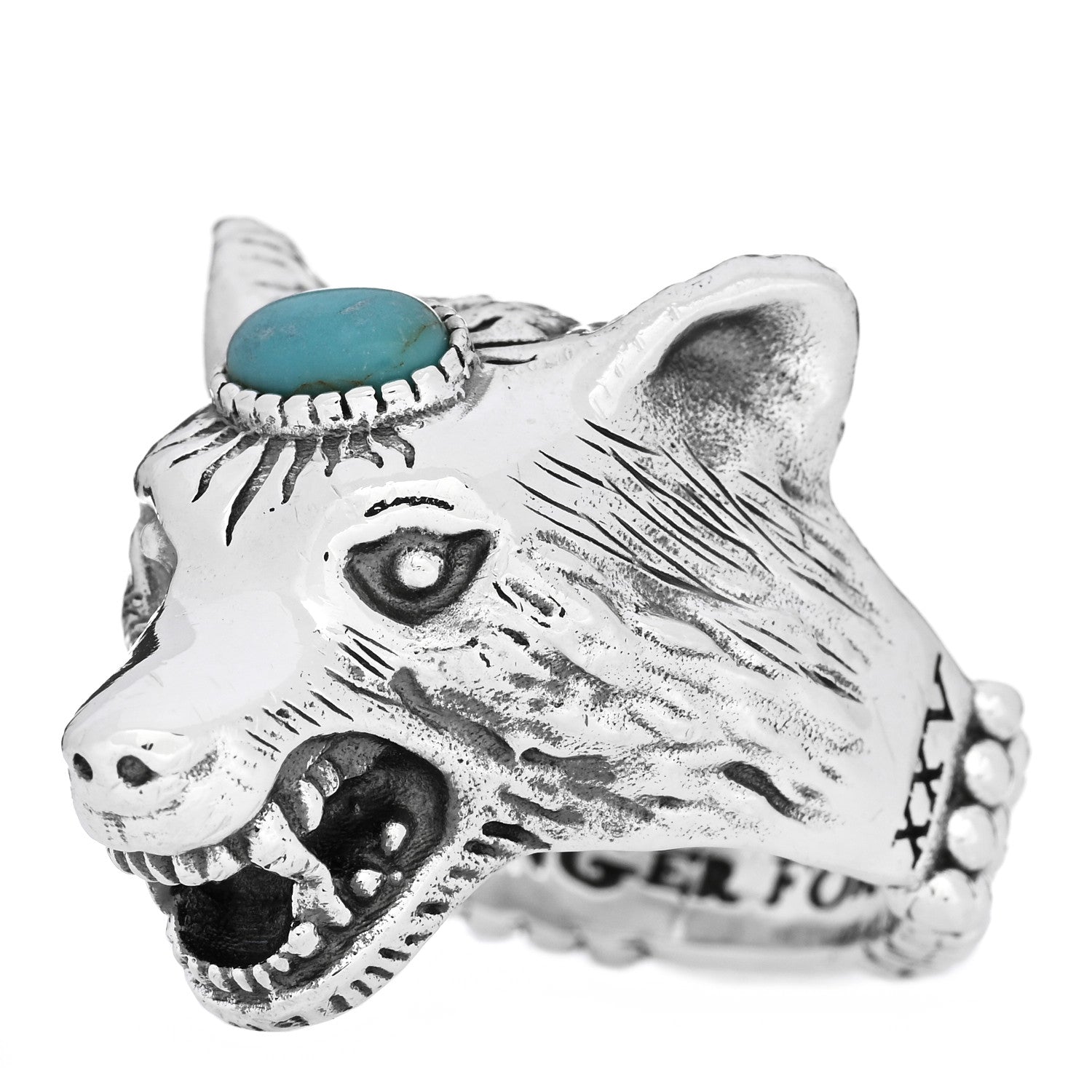 Gucci Sterling Silver Turquoise Anger Forest Wolf Head Ring 60 9 ...