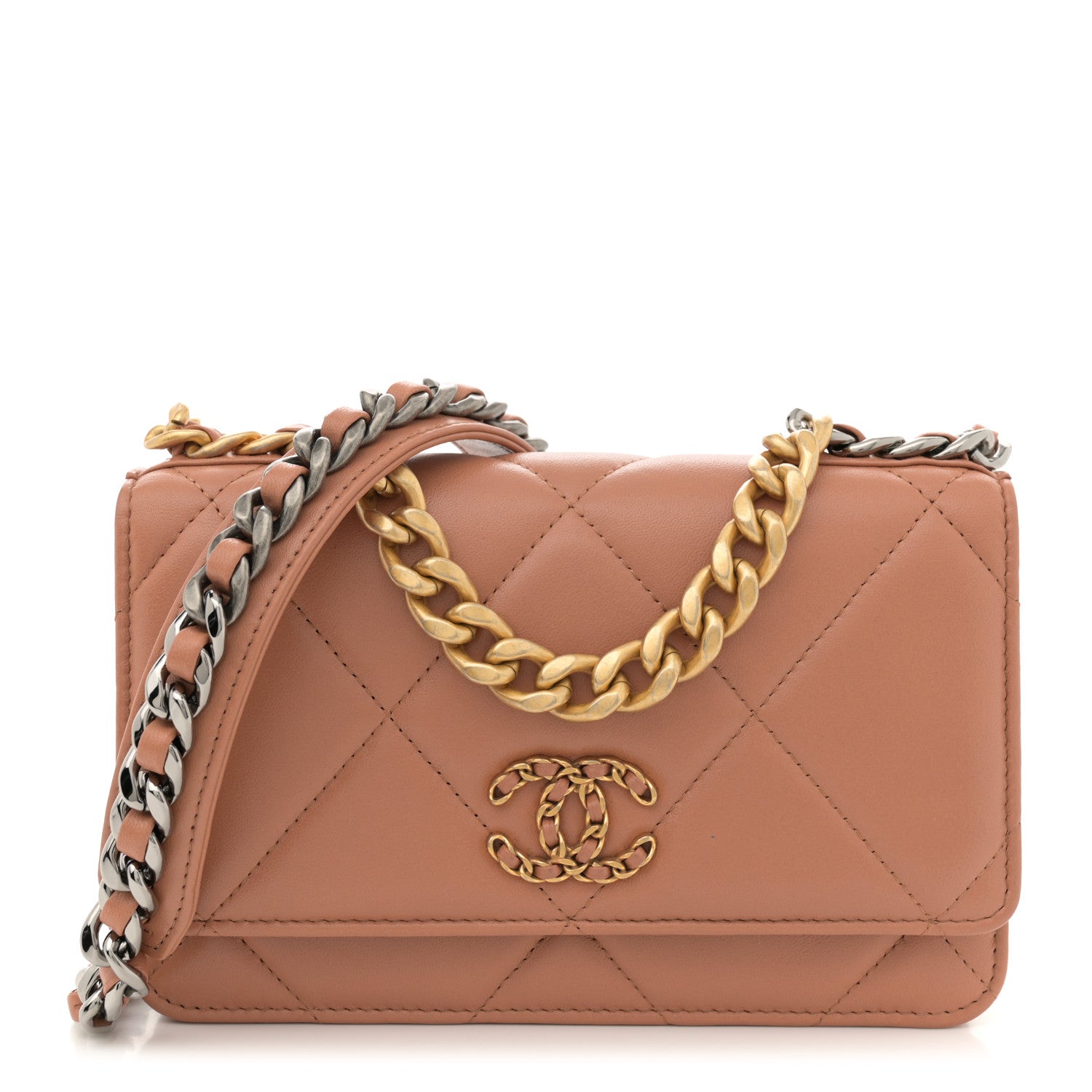 Chanel Lambskin Quilted Chanel 19 Wallet On Chain WOC Brown 1607619 ...