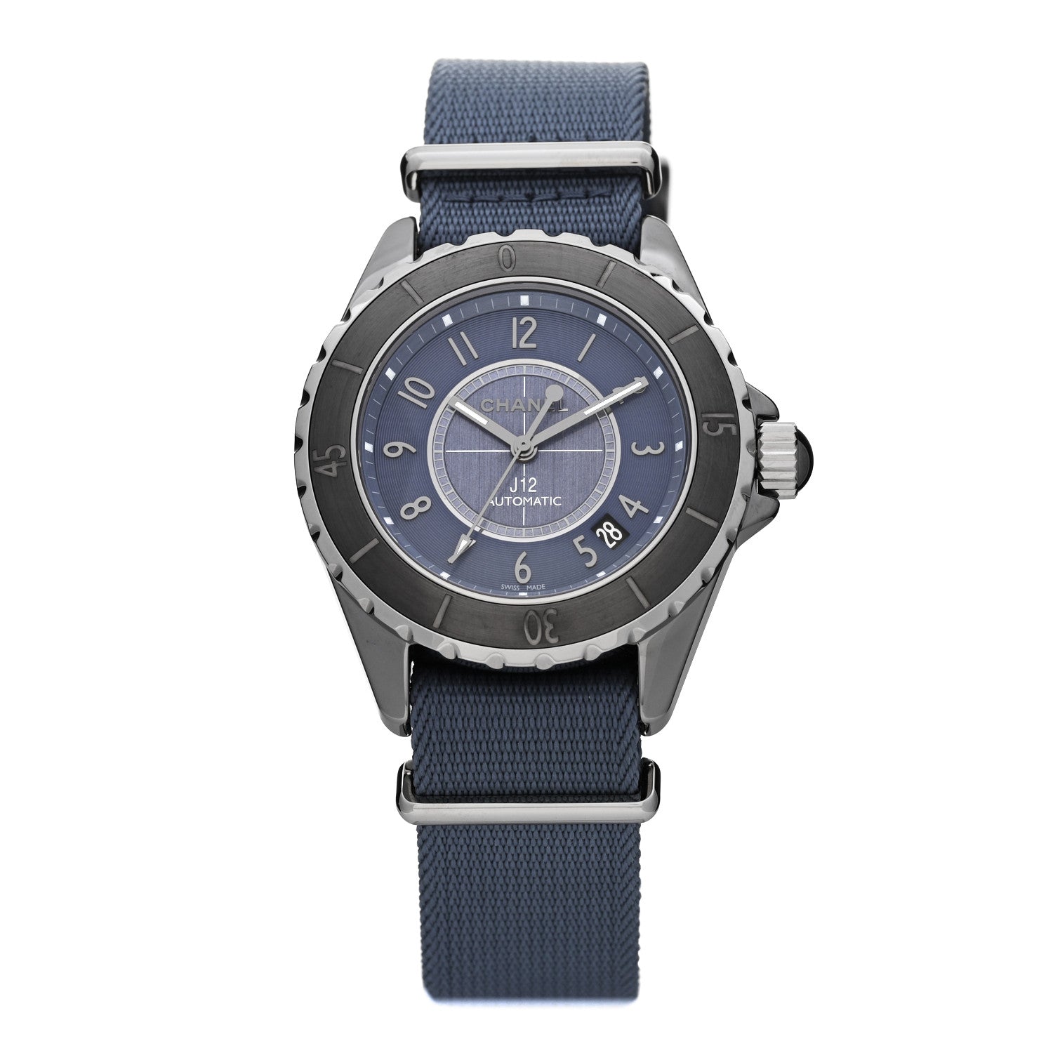 Chanel Titanium Ceramic Nylon 38mm J12 Automatic Watch Blue 1607435 ...