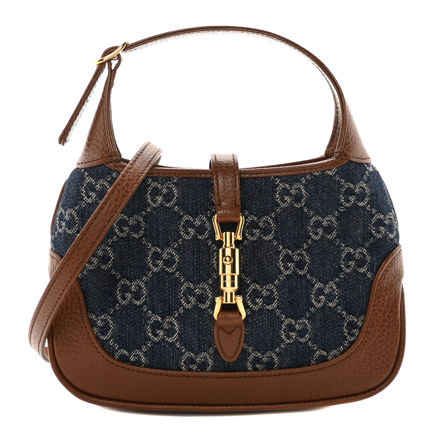 Gucci New Denim GG Monogram Calfskin Mini Jackie 1961 Hobo Blue Tea ...