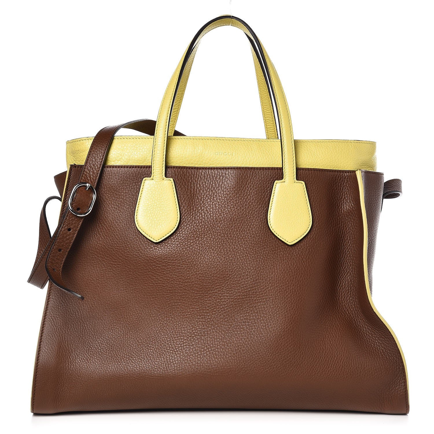 Gucci Cellarius Calfskin Bi-Color Ramble Layered Tote Nut Brown Mimosa ...