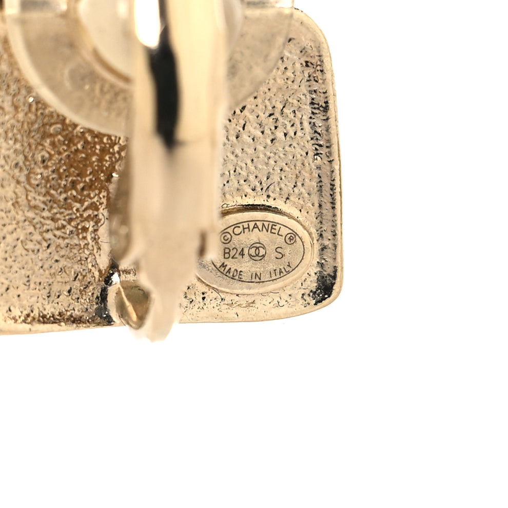 Chanel Metal Crystal Resin CC Top Handle Bag Clip On Earrings Pink ...