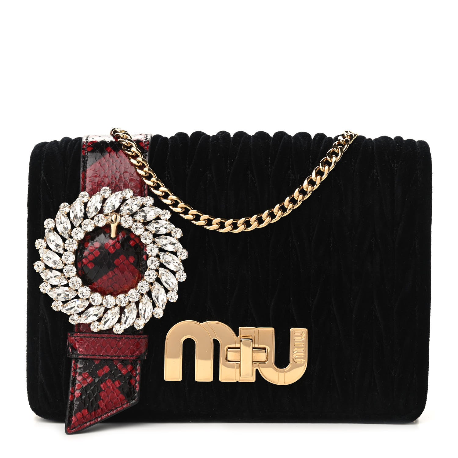 Miu Miu Velluto Matelasse Ayers Crystal Embellished Shoulder Bag Nero ...