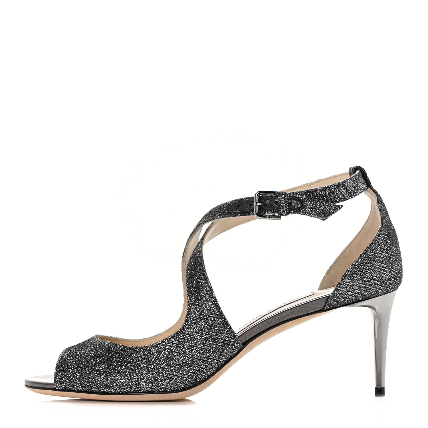 Jimmy Choo Dusty Glitter Emily 65 Sandals 38 Anthracite 1055280 ...
