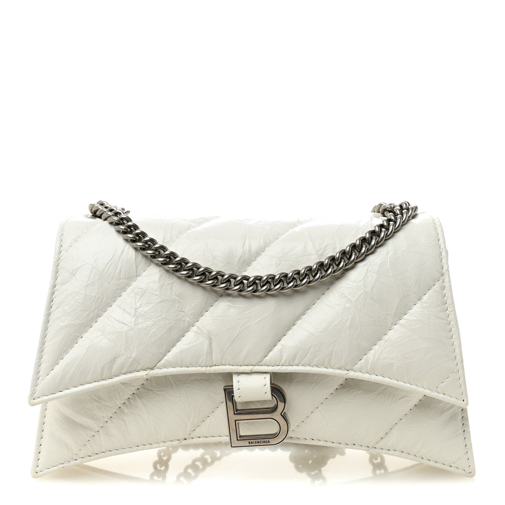 Balenciaga Crushed Calfskin Quilted Small Crush Chain Bag Optic White ...
