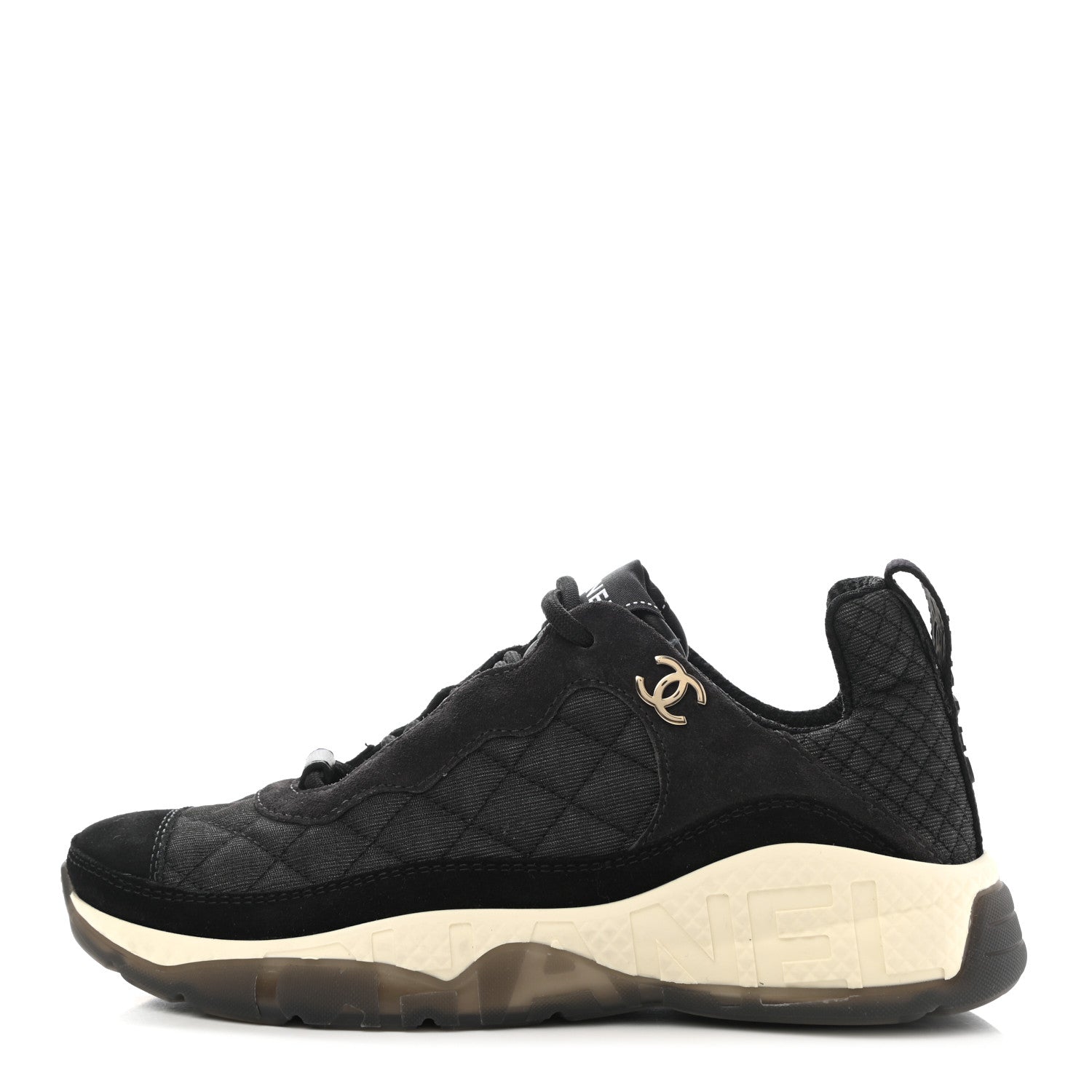 Chanel Mesh Suede Calfskin Quilted Sneakers 36 Black Dark Grey 1010067 ...