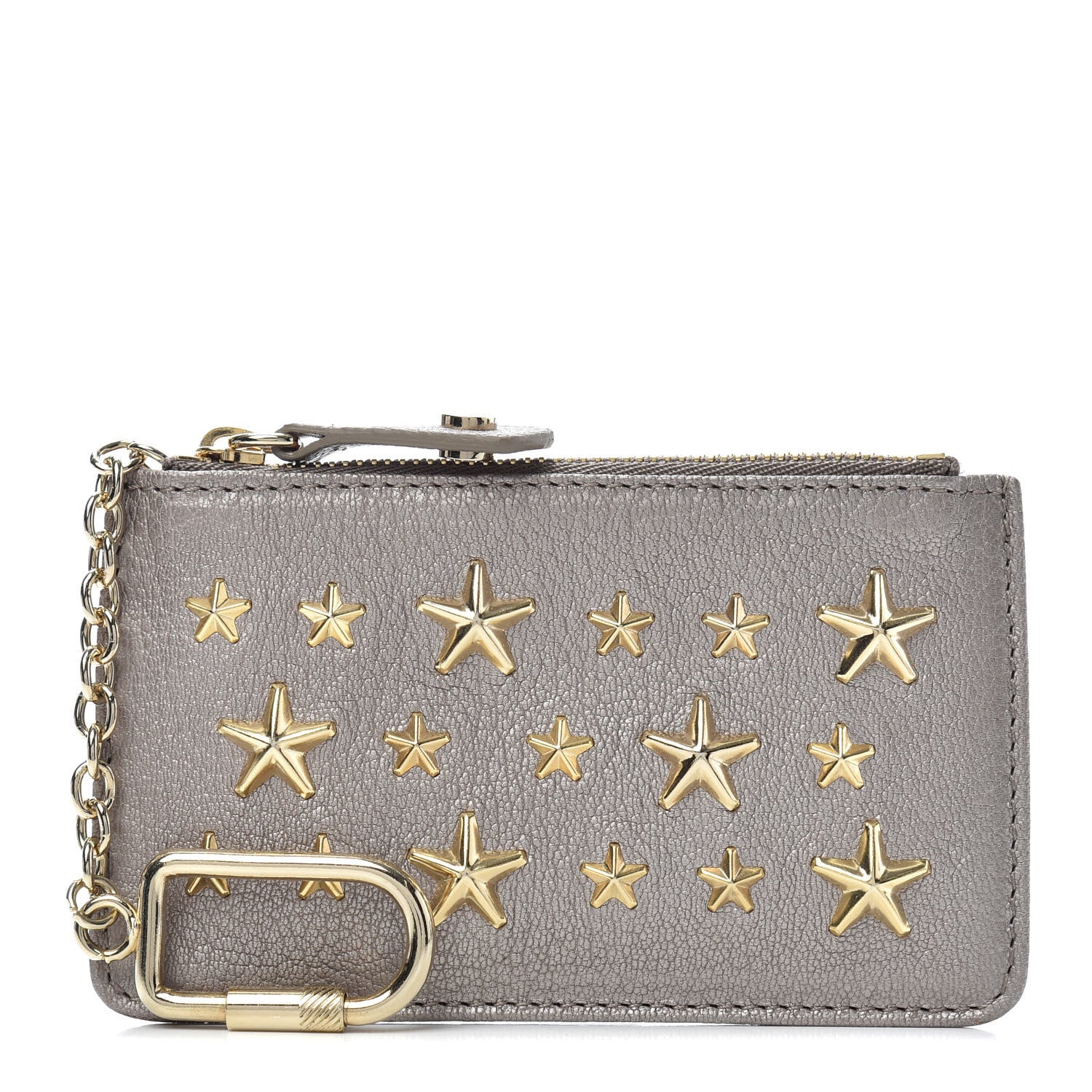 Jimmy Choo Pearlized Grainy Calfskin Nancy Star Studded Key Pouch Light ...
