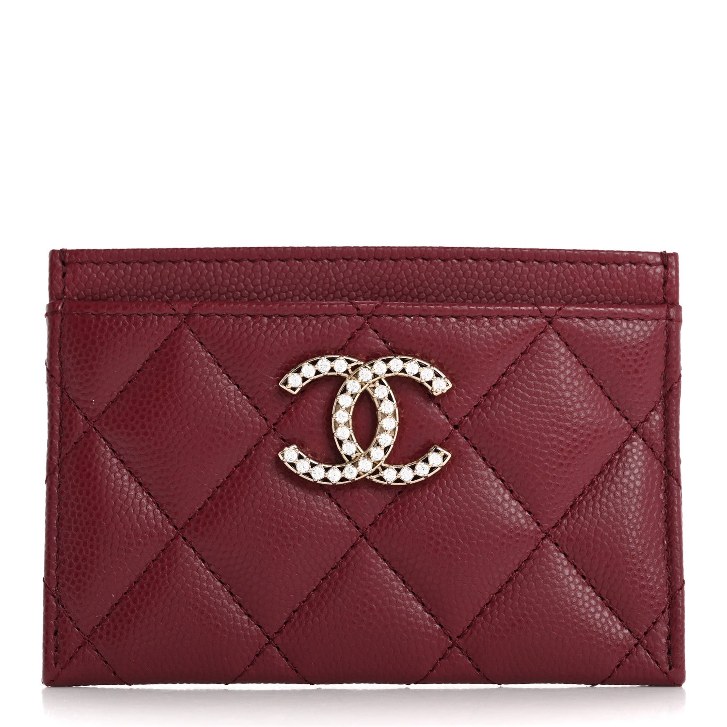 Chanel Caviar Quilted Crystal Card Holder Burgundy 1700687 – FASHIONPHILE