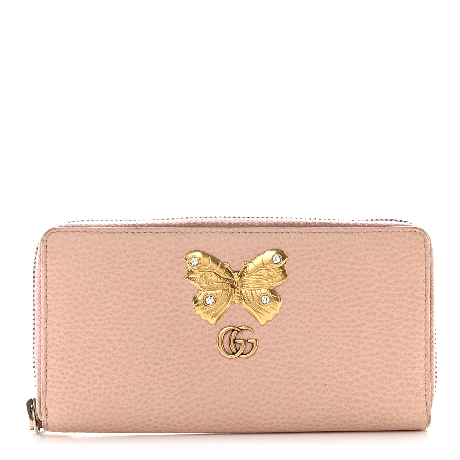 Gucci Calfskin Butterfly Farfalla Zip Around Wallet Perfect Pink ...