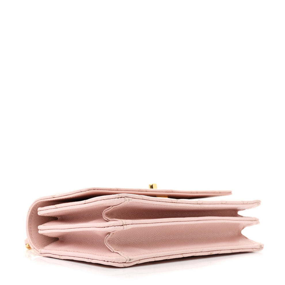 Chanel Shiny Caviar Quilted Flap Charm Wallet On Chain WOC Light Pink ...