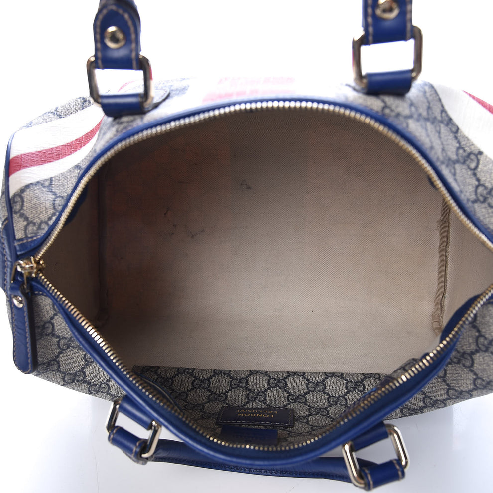 Gucci GG Plus Monogram Sloaney Union Jack British Flag Medium Boston ...