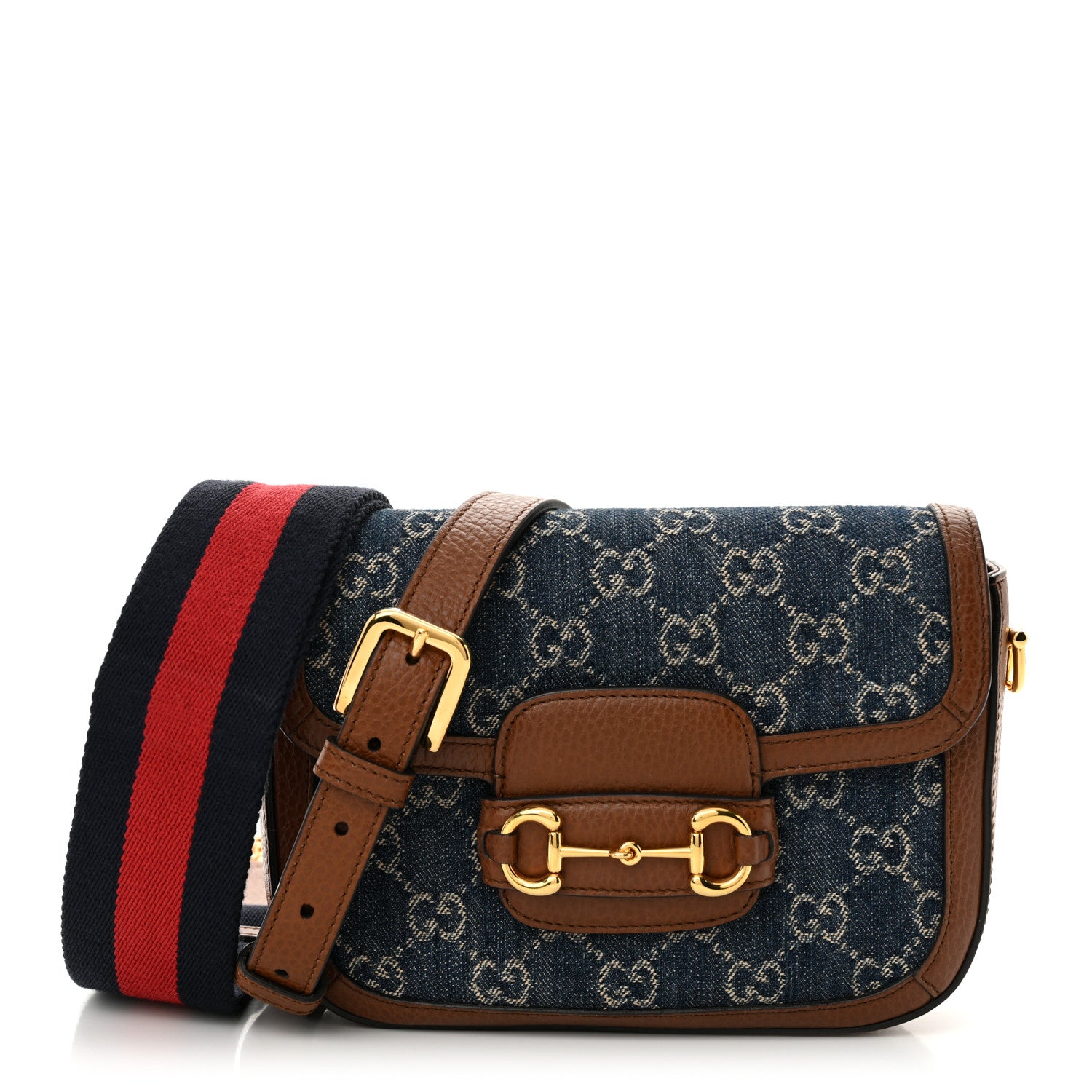 Gucci New Denim GG Monogram Dollar Calfskin Web Mini Horsebit 1955 ...