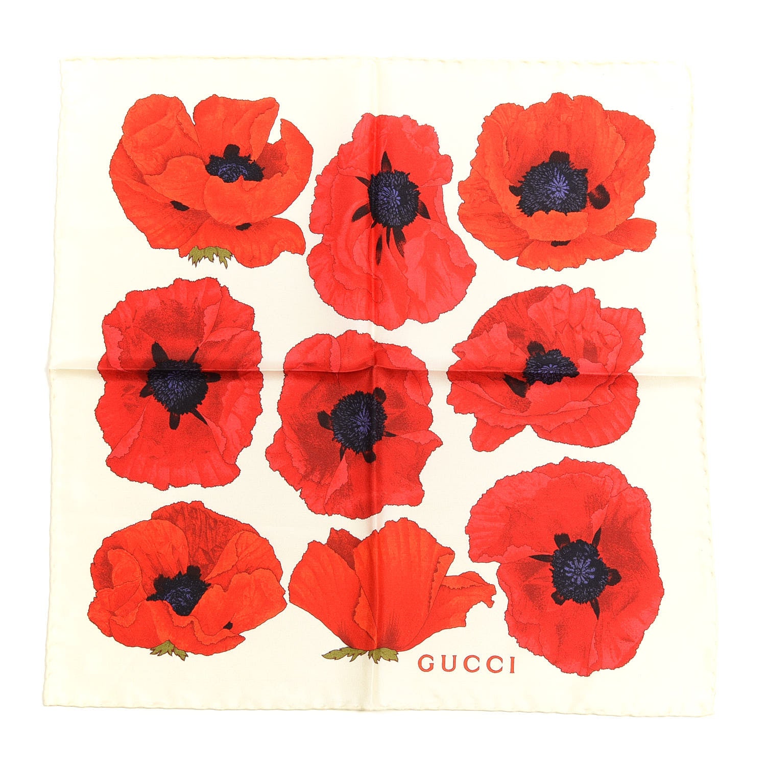Gucci Silk Poppy Print Square Scarf Ivory Red 710010 – FASHIONPHILE