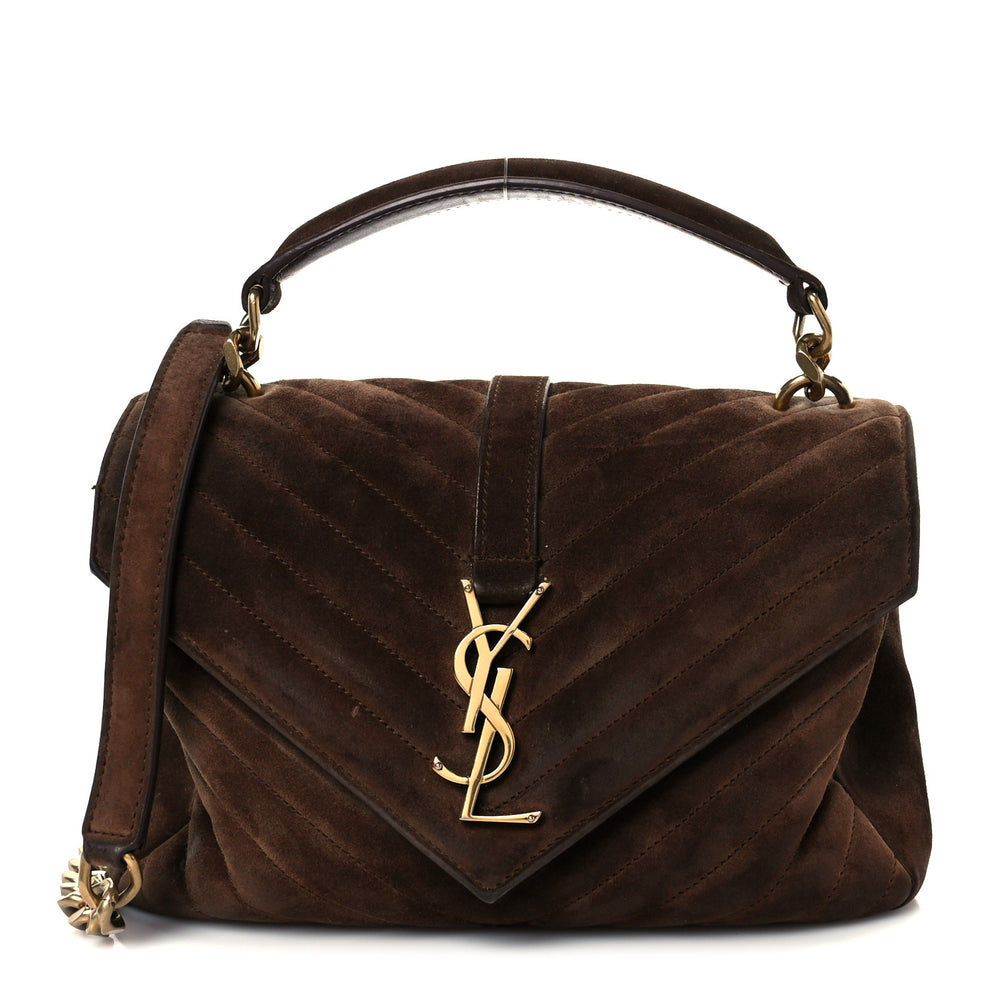 Saint Laurent Suede Matelasse Chevron Monogram Medium College Bag Bark ...
