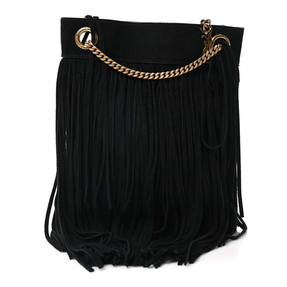 Saint Laurent Suede Calfskin Small Grace Fringed Hobo Bag Rope Black ...