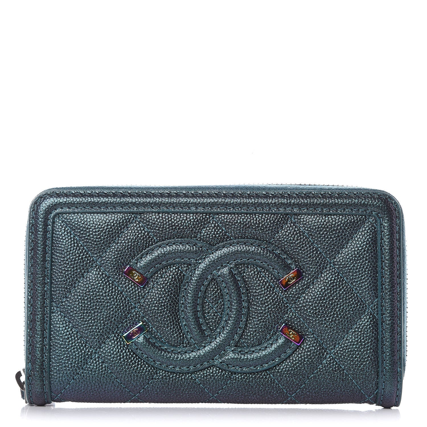 Chanel Iridescent Caviar Quilted Medium Filigree Zip Around Wallet Dark ...