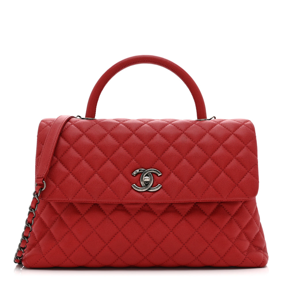Chanel Caviar Quilted Medium Coco Handle Flap Red 1773824 – FASHIONPHILE