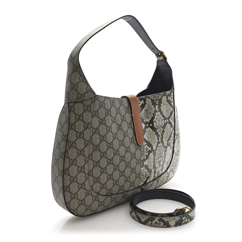 Gucci GG Supreme Monogram Snakeskin Medium Jackie 1961 Hobo Beige Ebony ...
