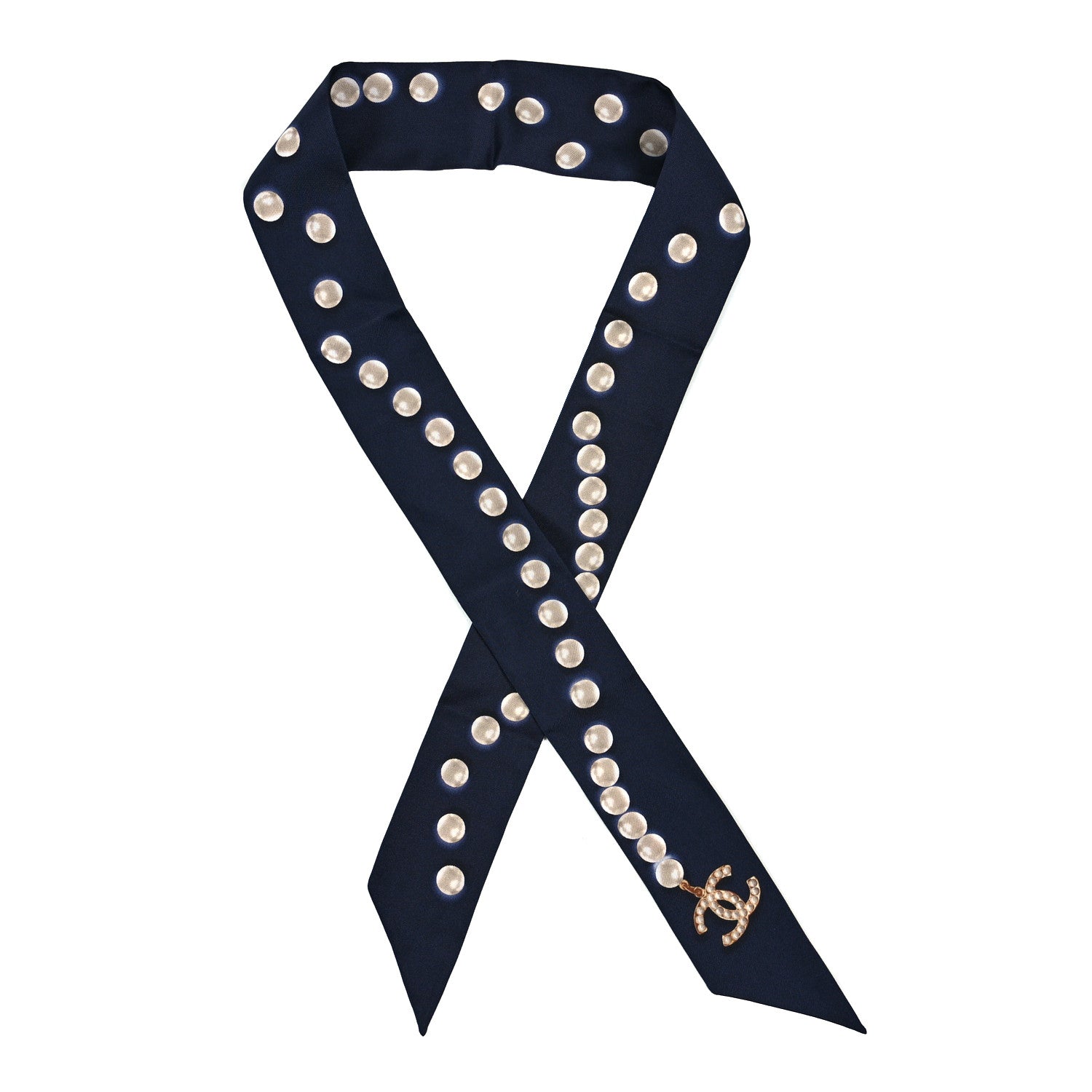 Chanel Silk Pearl CC Slim Bandeau Scarf Dark Navy 1464244 – FASHIONPHILE