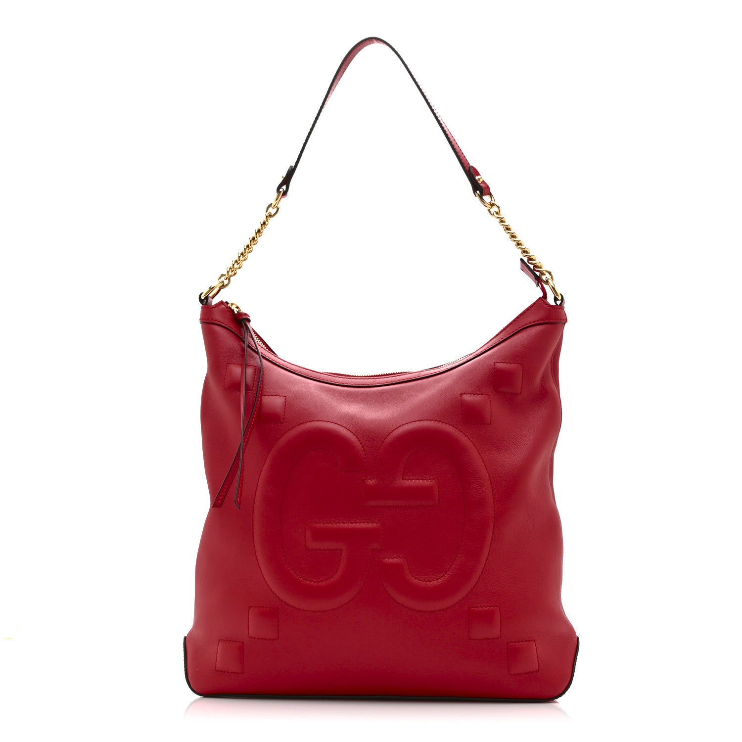 Gucci Apollo Calfskin GG Dadini Embroidered Chain Hobo Hibiscus Red ...