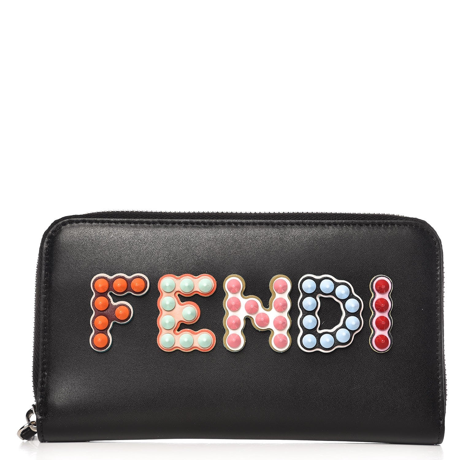 Fendi Vitello Liberty Fun Fair Studded Zip Around Wallet Black ...