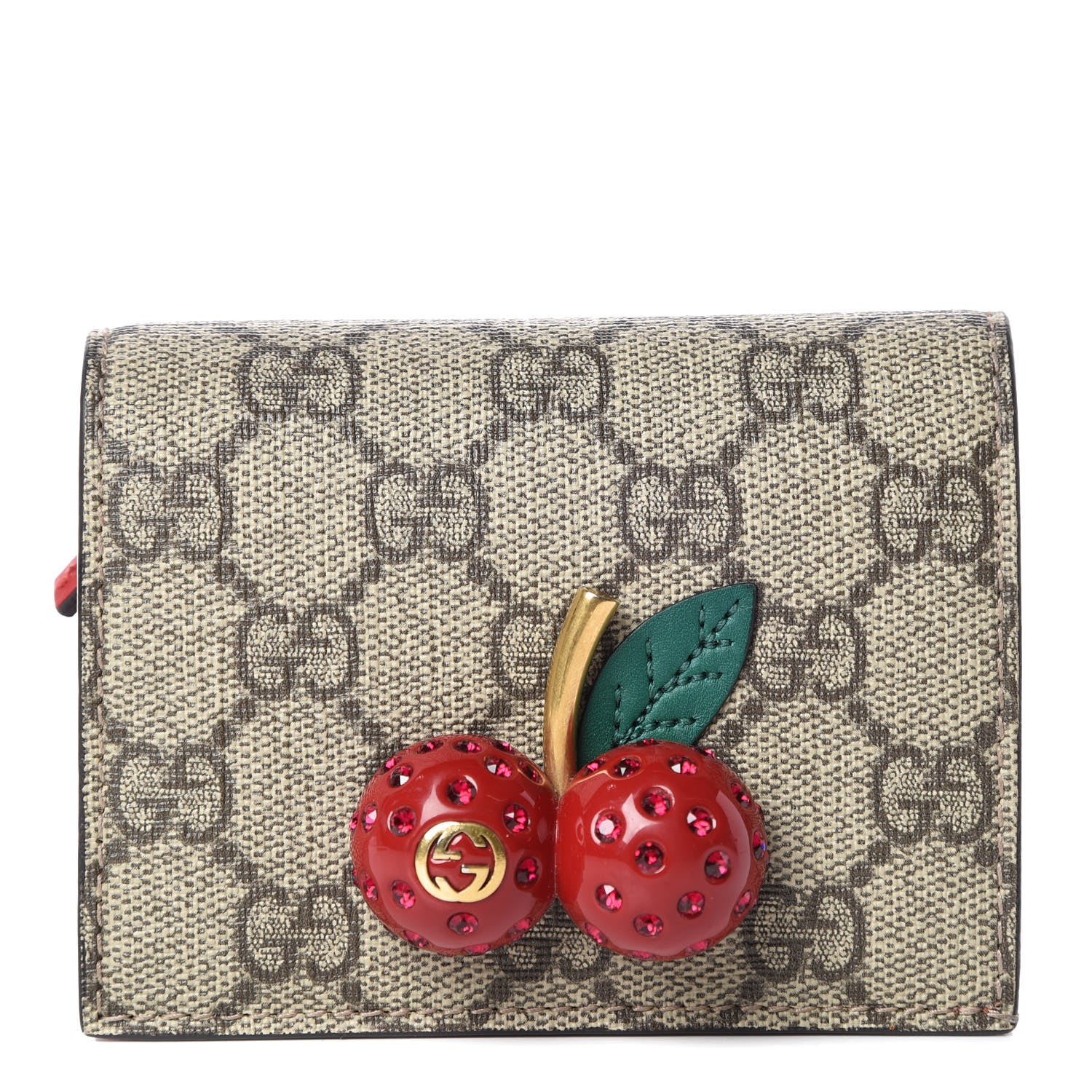 Gucci GG Supreme Monogram Cherry Embellished Card Case Wallet Hibiscus ...