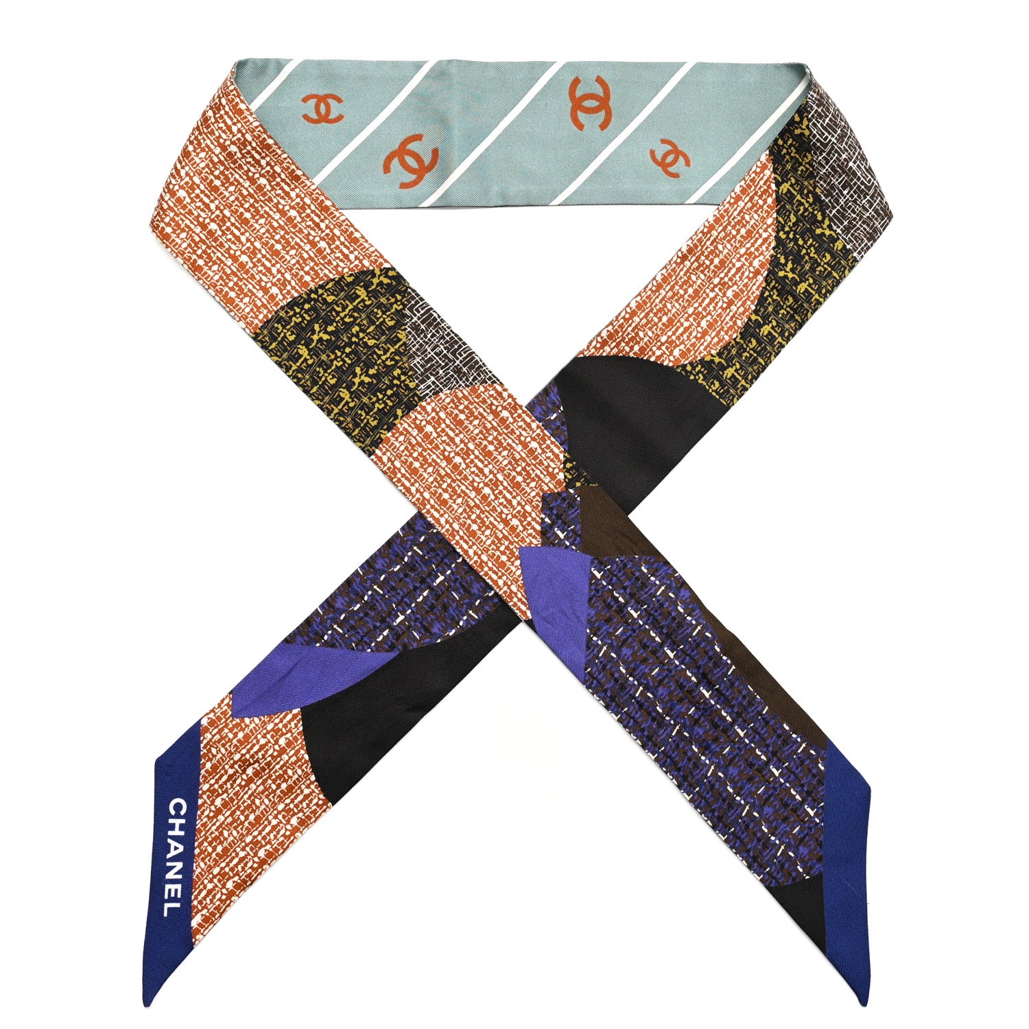 Chanel Silk Twill Slim Bandeau Scarf Blue Multicolor 1686369 – FASHIONPHILE