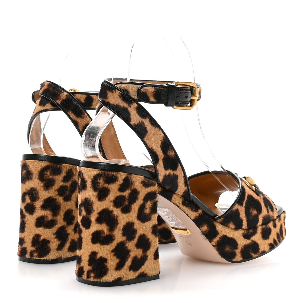 Gucci Calf Hair Leopard Print Horsebit 25/60mm Platform Sandals 36 ...