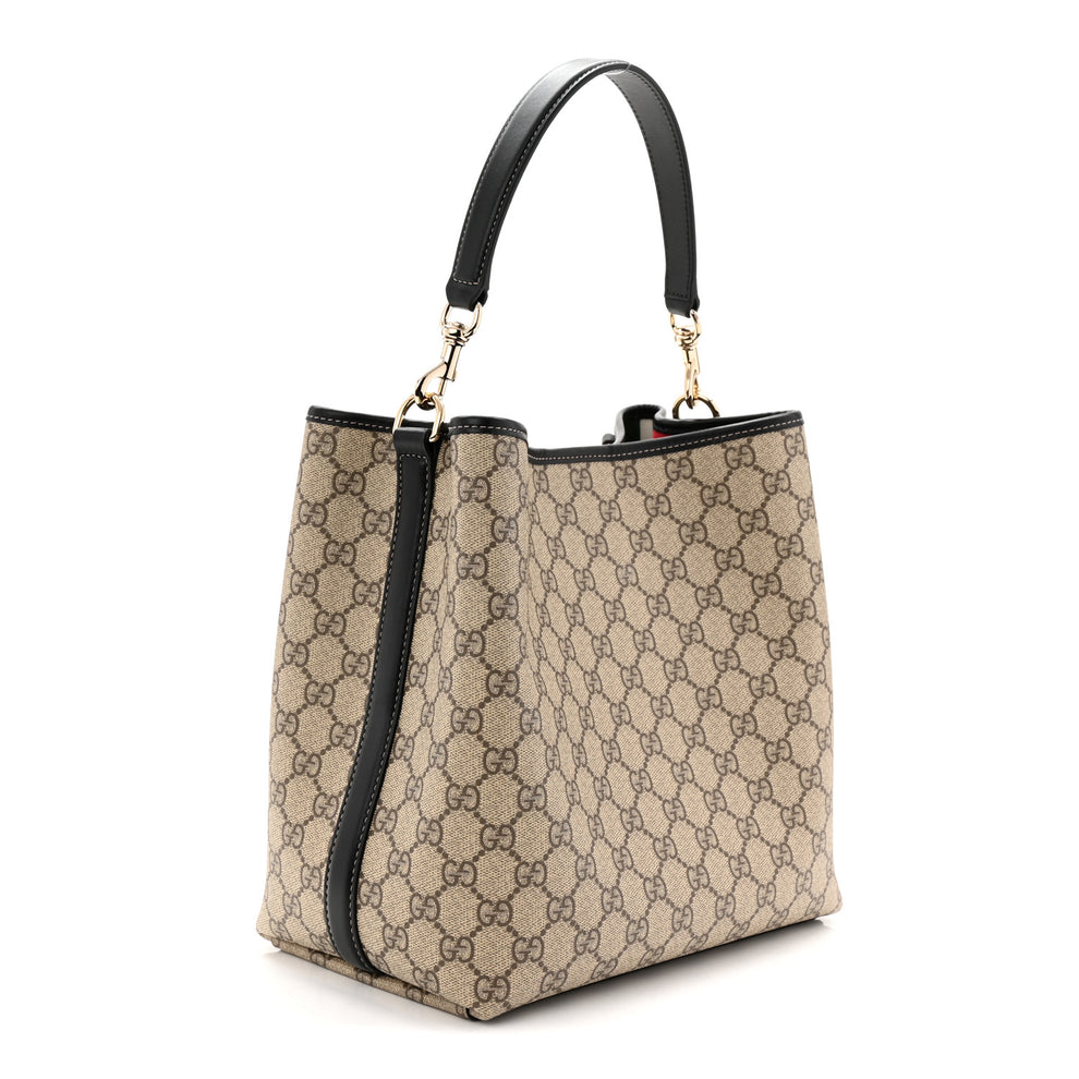 Gucci GG Supreme Monogram Medium Emblem Bucket Bag Beige Dark Brown ...