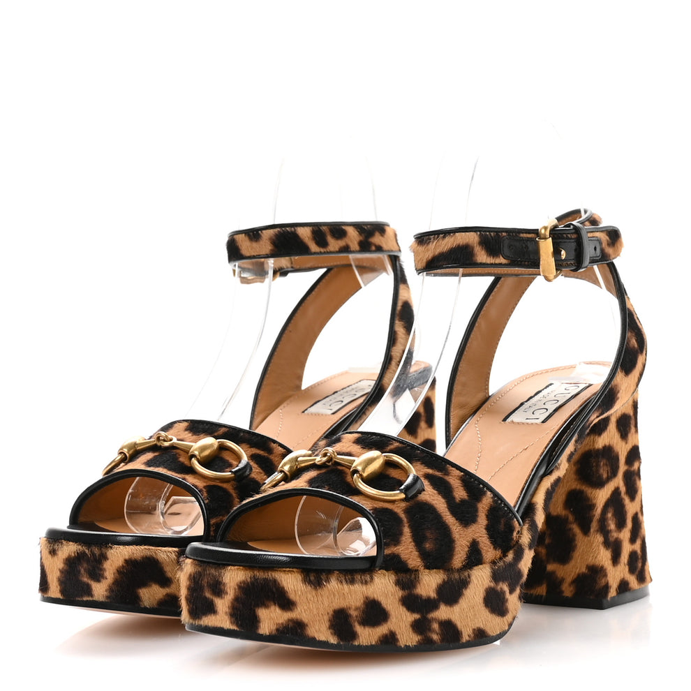 Gucci Calf Hair Leopard Print Horsebit 25/60mm Platform Sandals 36 ...