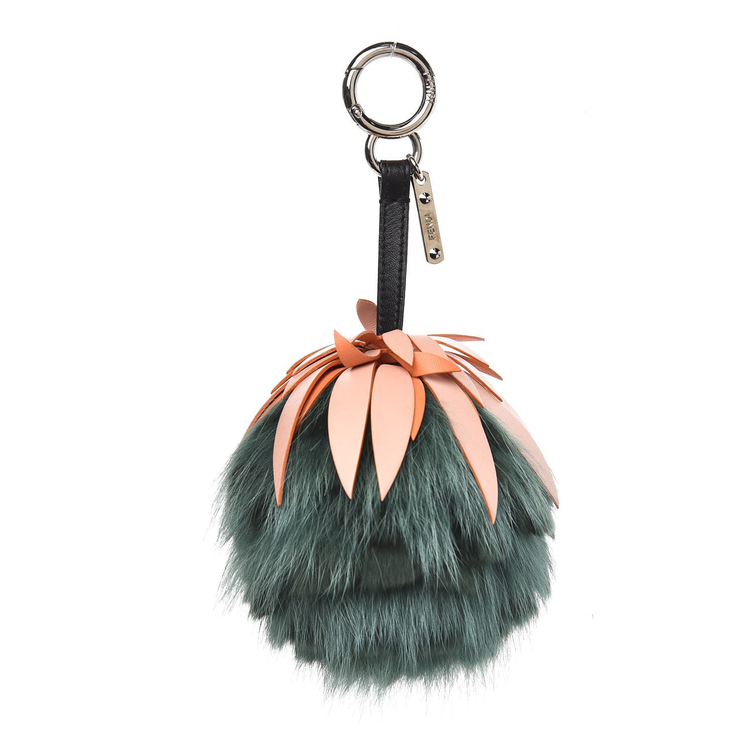 Fendi Fox Rabbit Fur Nappa Pineapple Bag Charm Verde Scuro Baby Pink ...