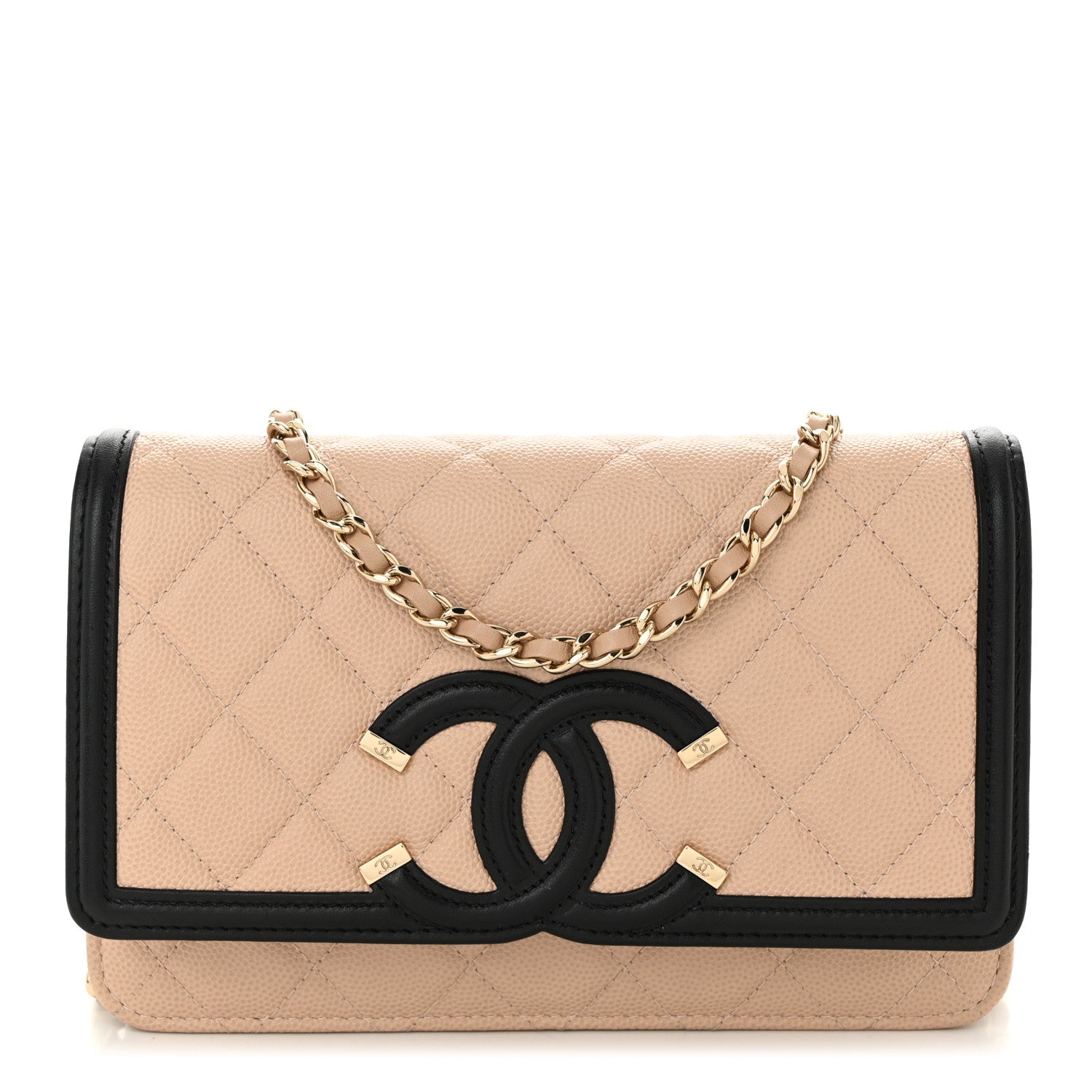 Chanel Caviar Quilted CC Filigree Wallet On Chain WOC Beige Black ...