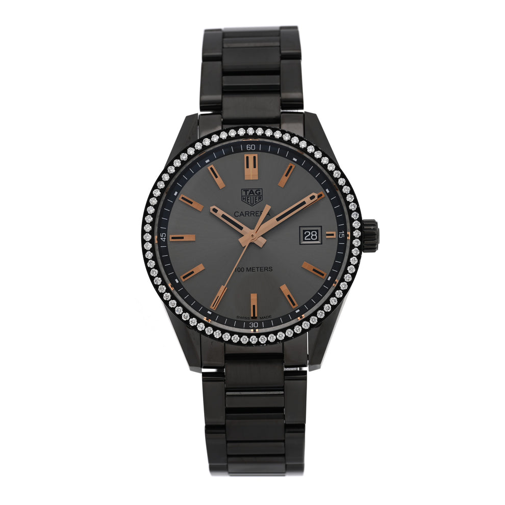 Tag Heuer Stainless Steel Diamond Bezel 39mm Carrera Lady Quartz Watch ...