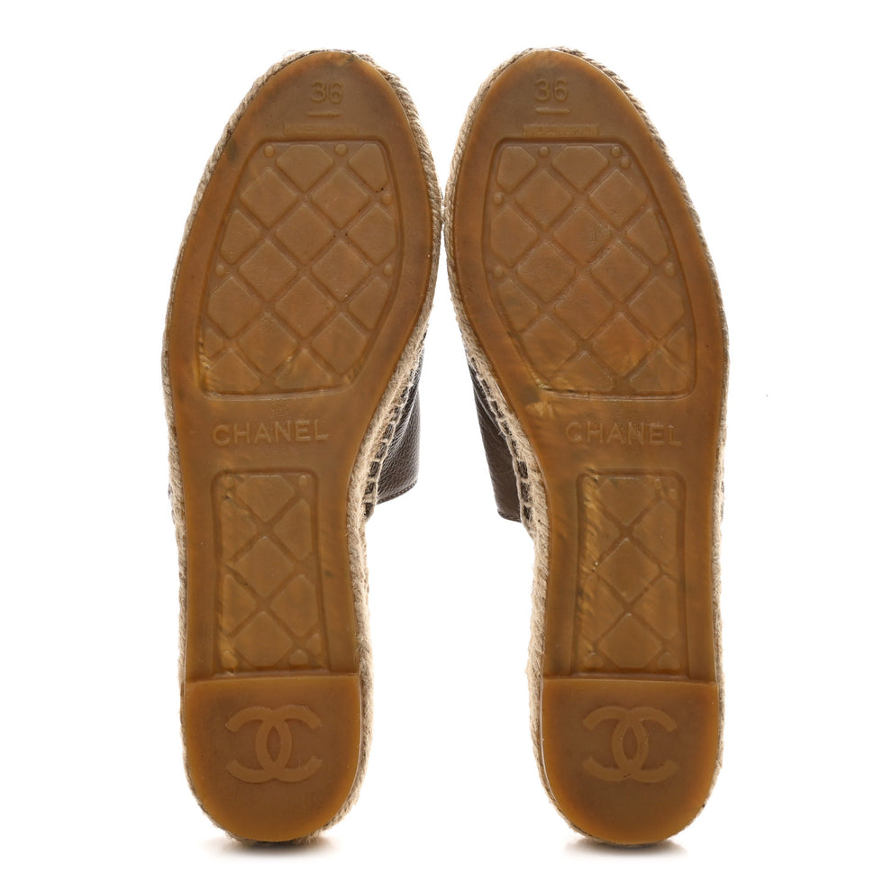 Chanel Calfskin CC Espadrille Mules 36 Dark Beige 1834613 – FASHIONPHILE