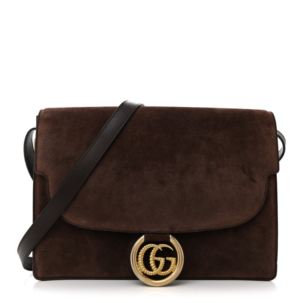 Gucci Suede Medium Torchon GG Ring Shoulder Bag Reflex Brown 1784428 ...