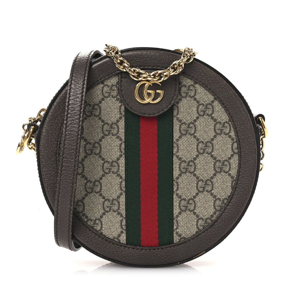 Gucci GG Supreme Monogram Web Mini Ophidia Round Shoulder Bag Brown ...