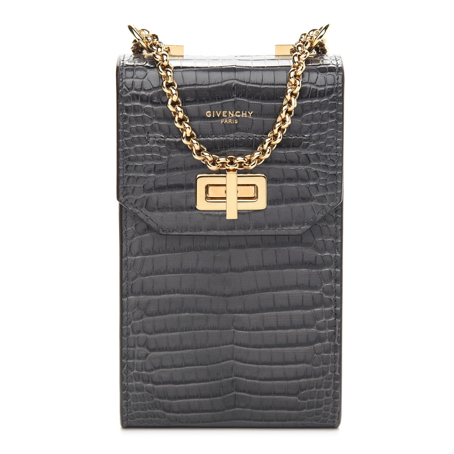 Givenchy Calfskin Crocodile Embossed Mini Phone Crossbody Bag Grey ...
