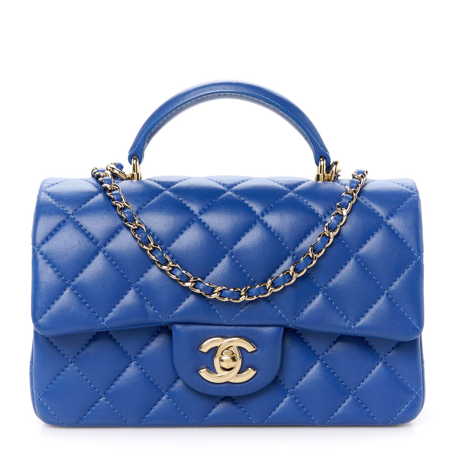 Chanel Lambskin Quilted Mini Top Handle Rectangular Flap Blue 1750956 ...