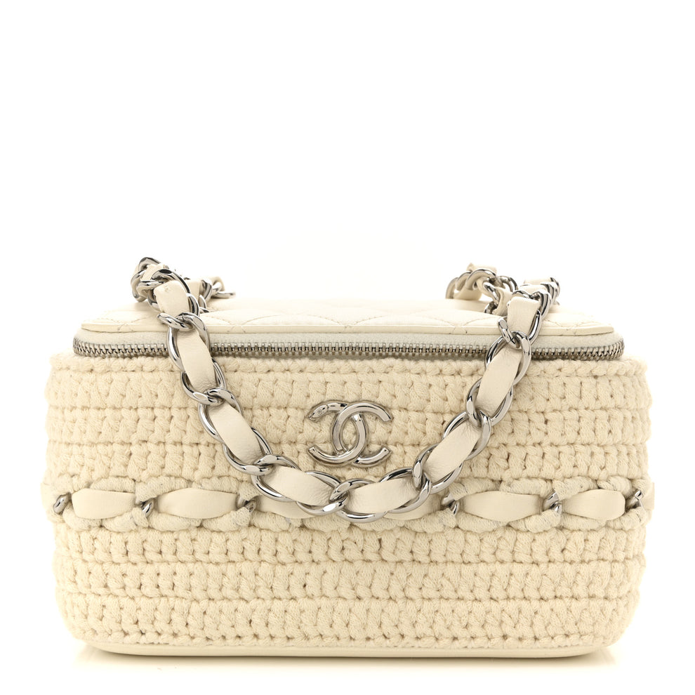 Chanel Lambskin Crochet Quilted Small Vanity Case With Chain White ...