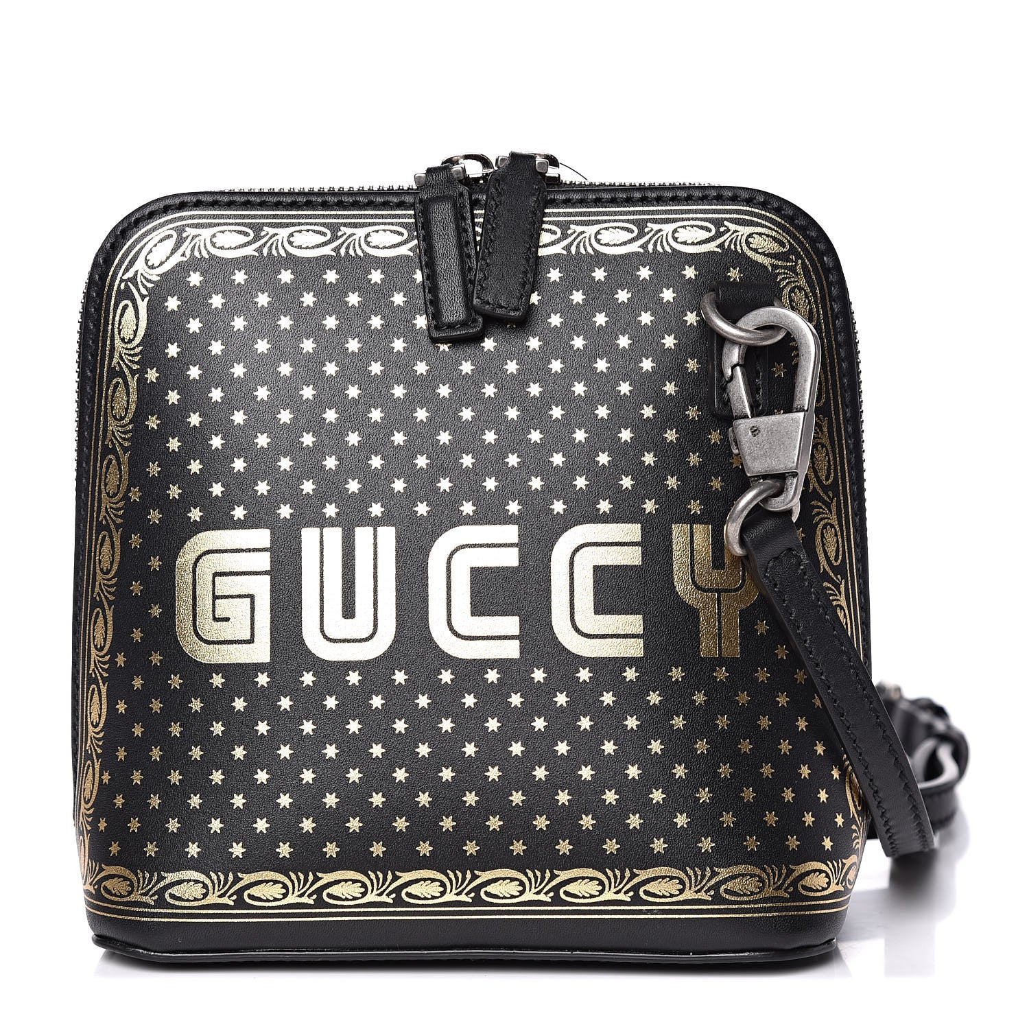 Gucci X SEGA Calfskin GUCCY Stars Mini Dome Shoulder Bag Black Gold ...