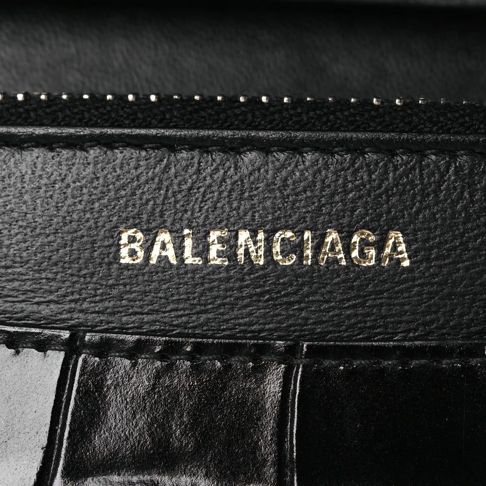 Balenciaga Shiny Calfskin Logo Crocodile Embossed Ville Wallet on Chain ...