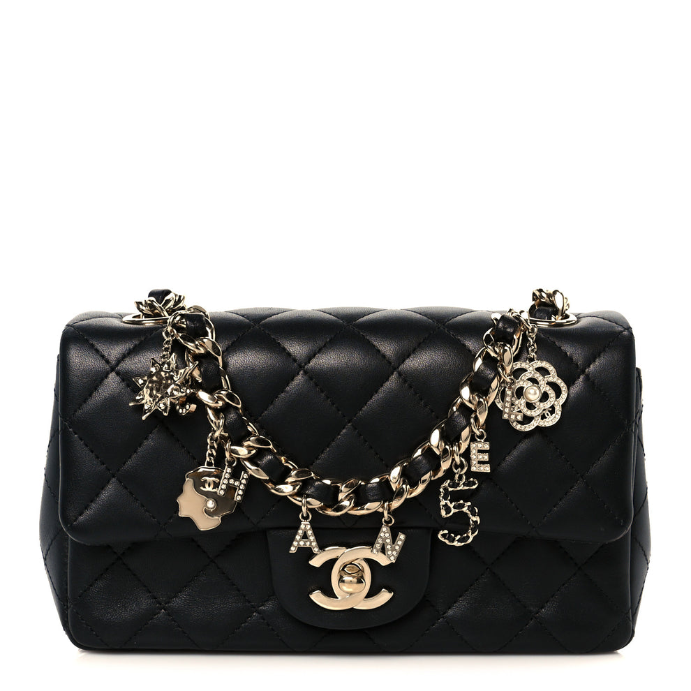 Chanel Lambskin Quilted Mini Coco Charms Rectangular Flap Black 1777990 ...