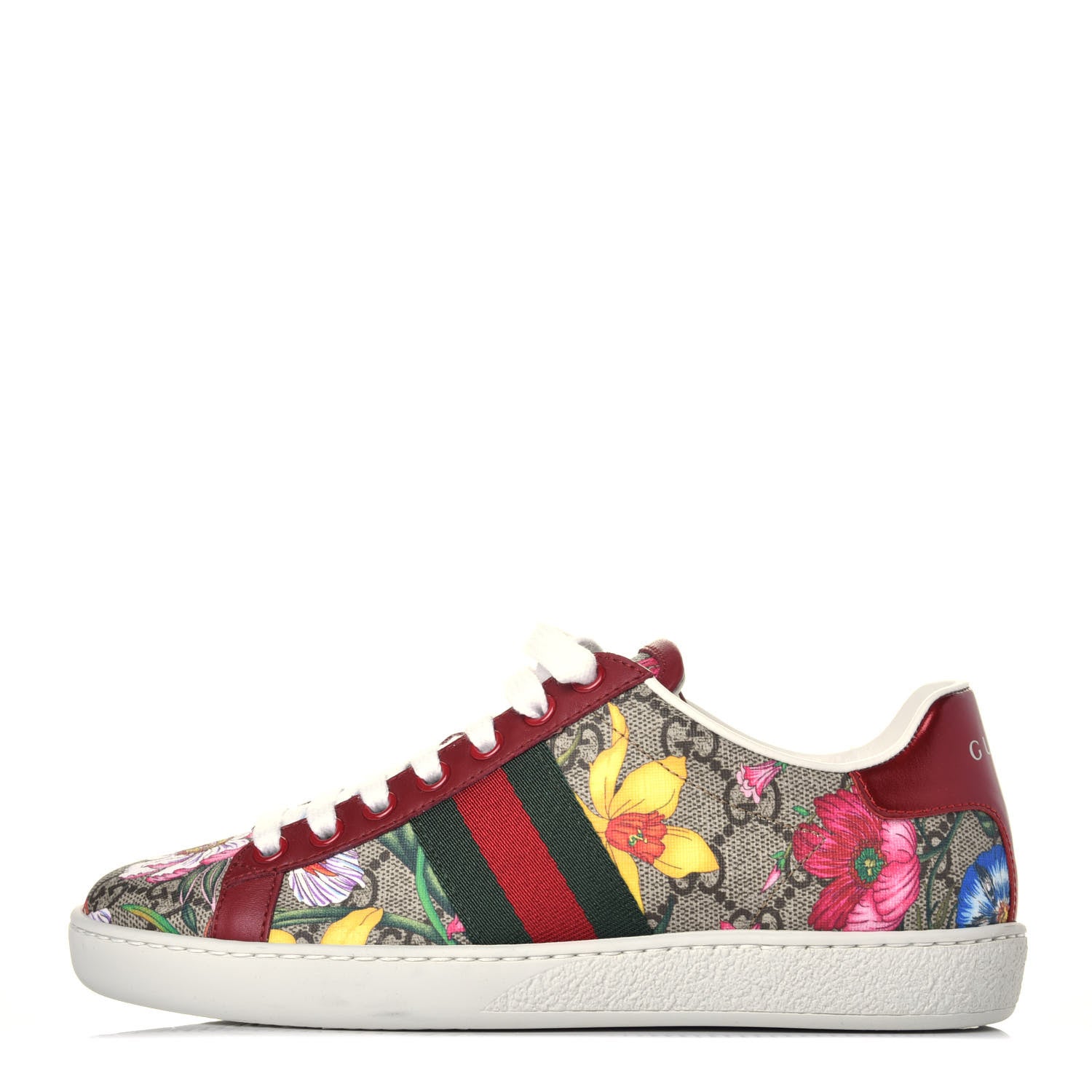 Gucci GG Supreme Monogram Flora Web Womens Ace Sneakers 35 Beige ...