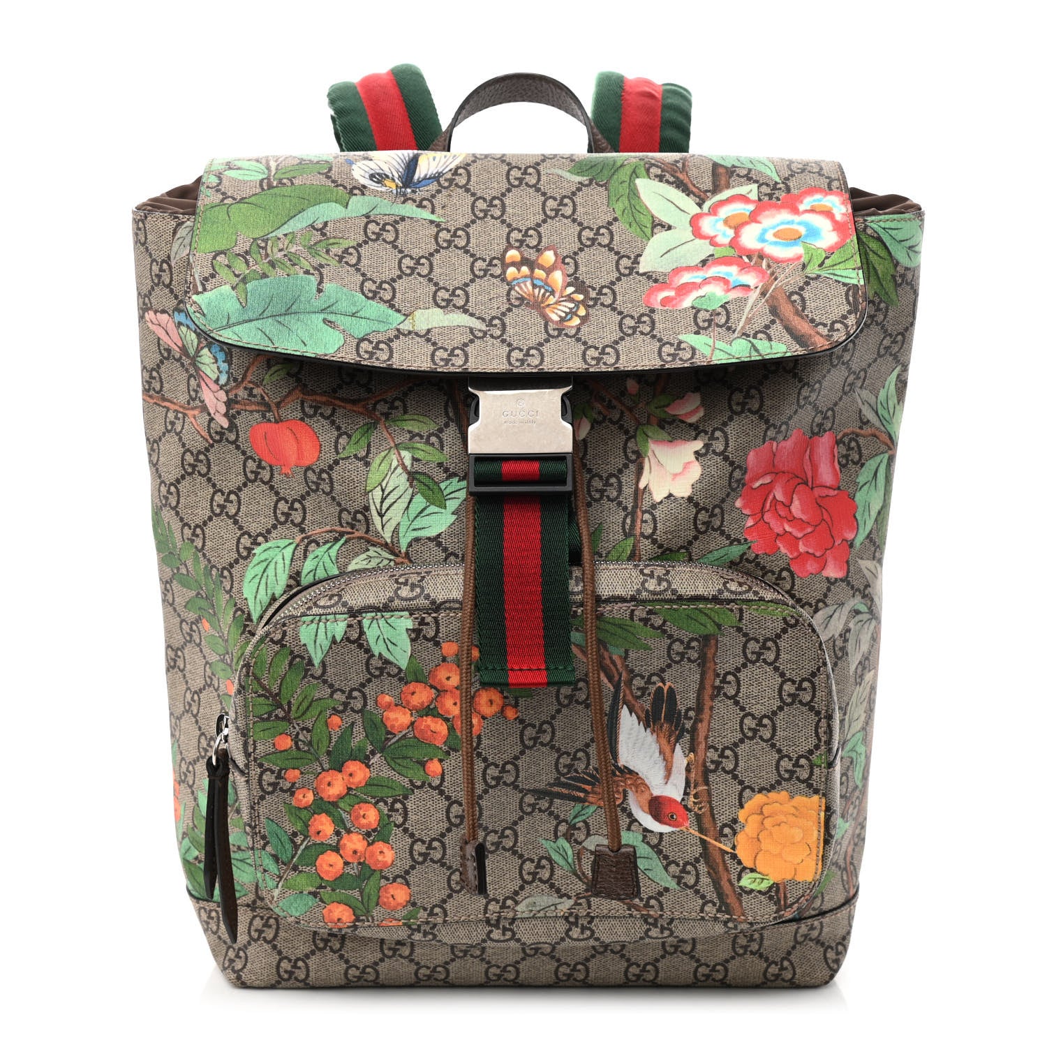 Gucci GG Supreme Monogram Tian Web Single Buckle Backpack Beige ...