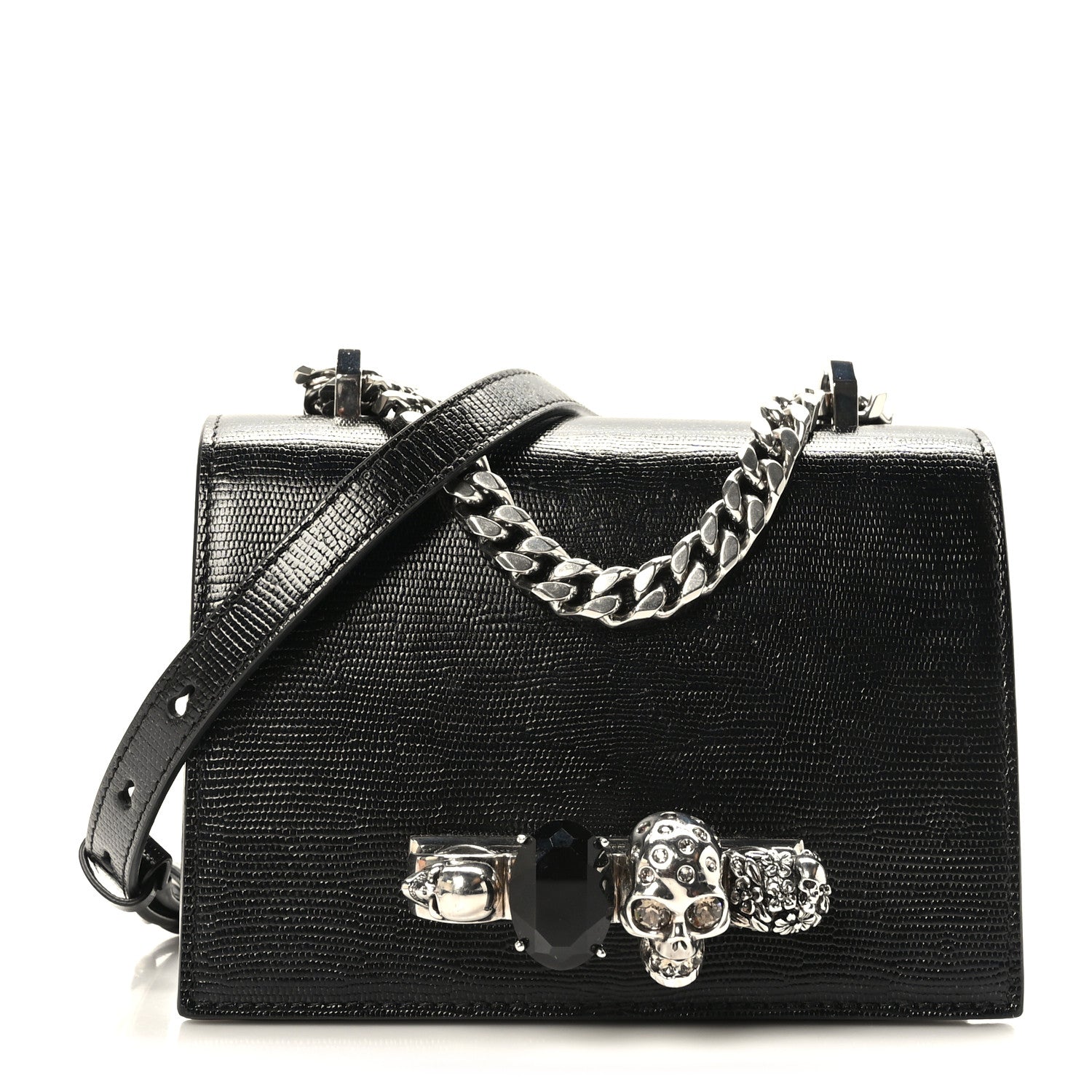 Alexander McQueen Lizard Embossed Calfskin Knuckle Crossbody Black ...