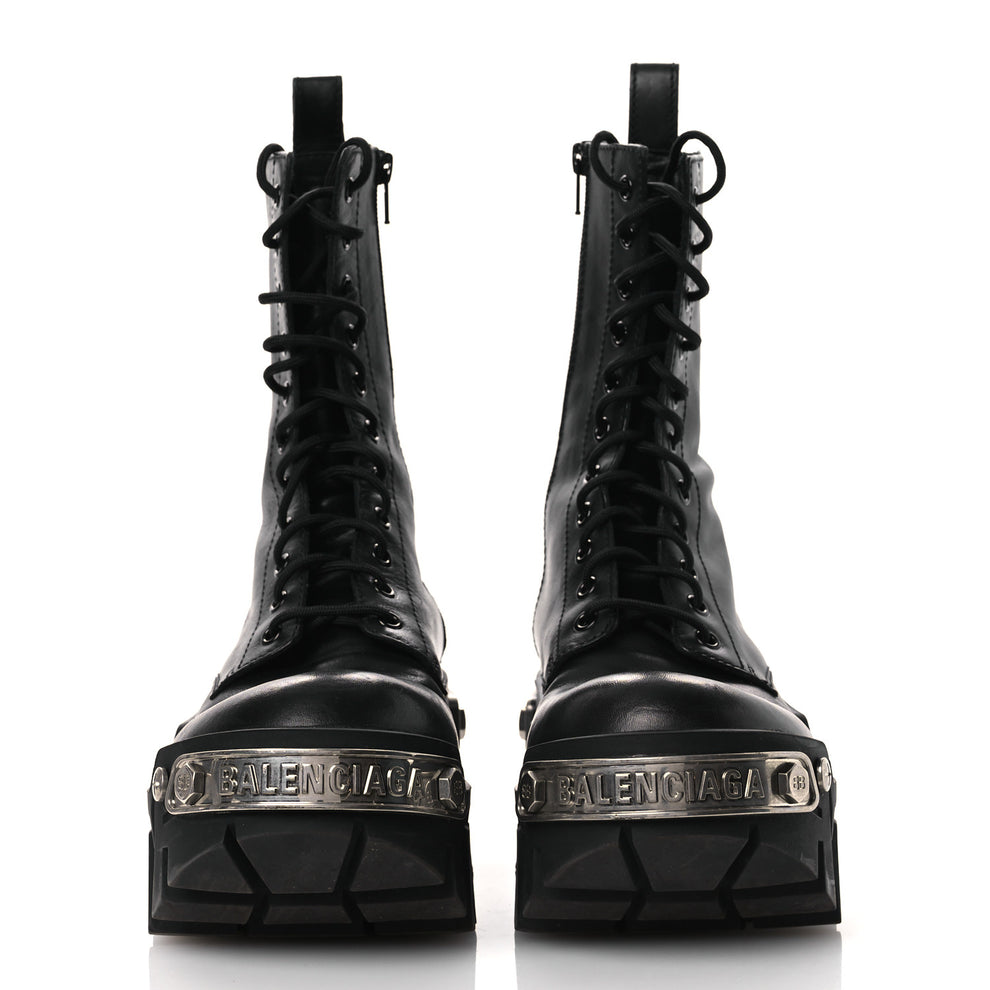 Balenciaga Calfskin Womens Bulldozer Metal Toe Lace Up Boots 37 Black ...