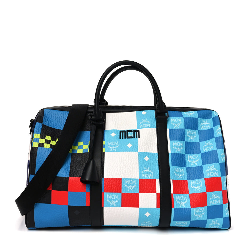 MCM Visetos Ottomar Checkerboard Weekender Duffle Bag Blue Multicolor ...
